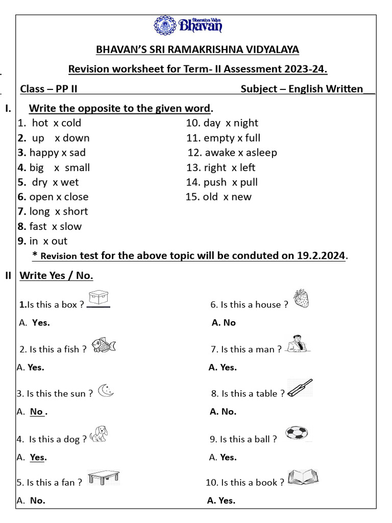 Term 2 English Revision Worksheet | PDF