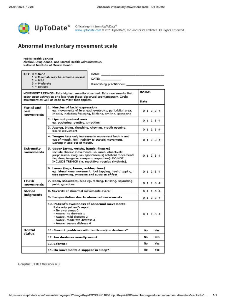 Abnormal Involuntary Movement Scale - UpToDate | PDF