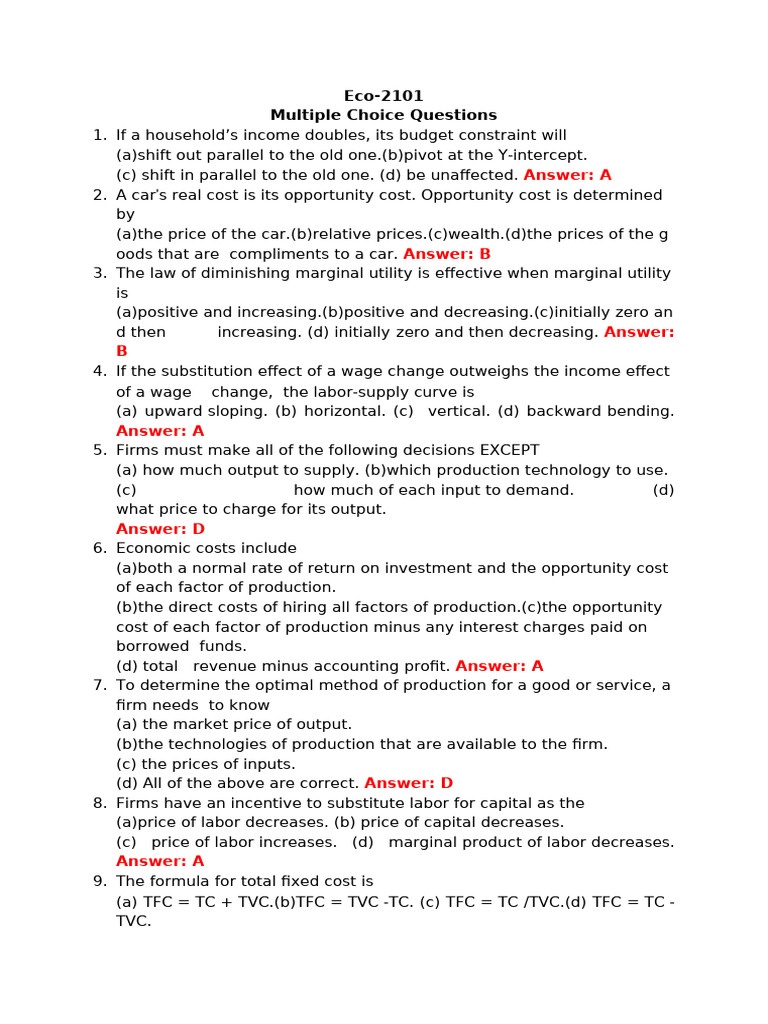 Eco-2101 (T or F)(Answer Key)(1) | PDF | Monopoly | Economic Equilibrium