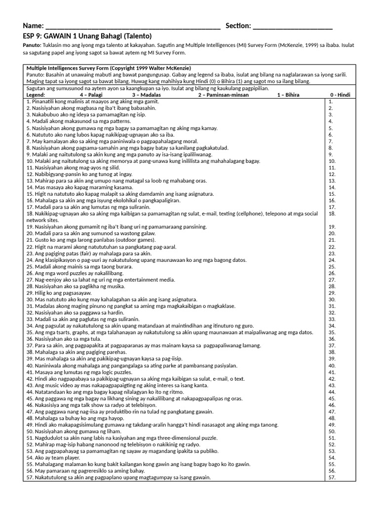 Esp 9 Self Assessment | PDF