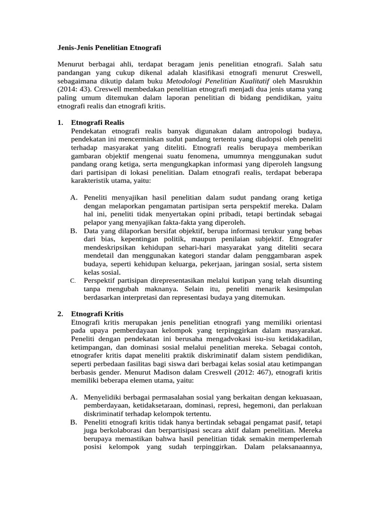 Jenis-Jenis Penelitian Etnografi | PDF