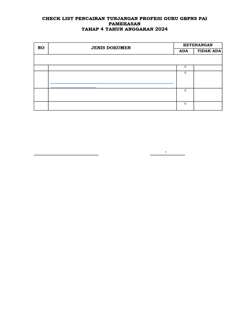 Check List TPG GBPNS TAHAP 4 TH 2024 | PDF