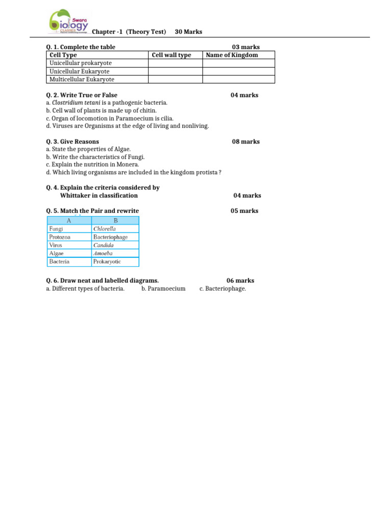 8th Sci Test Chapter 1 Living World 2 | PDF