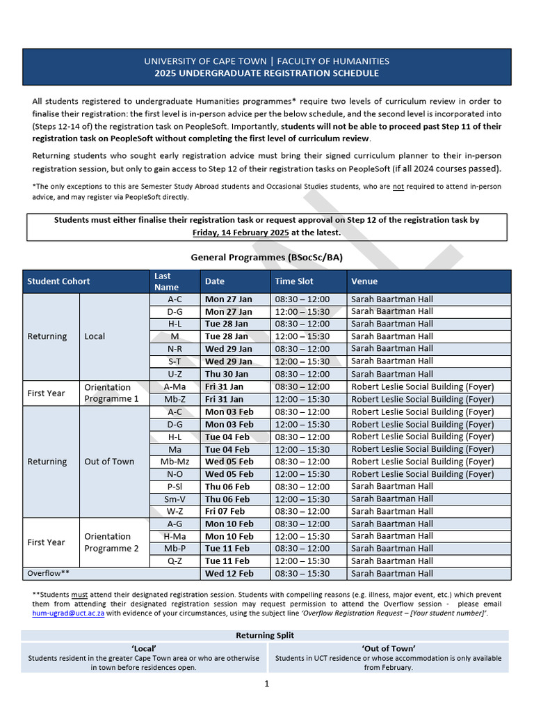 UCT Humanities 2025 Registration Guide | PDF
