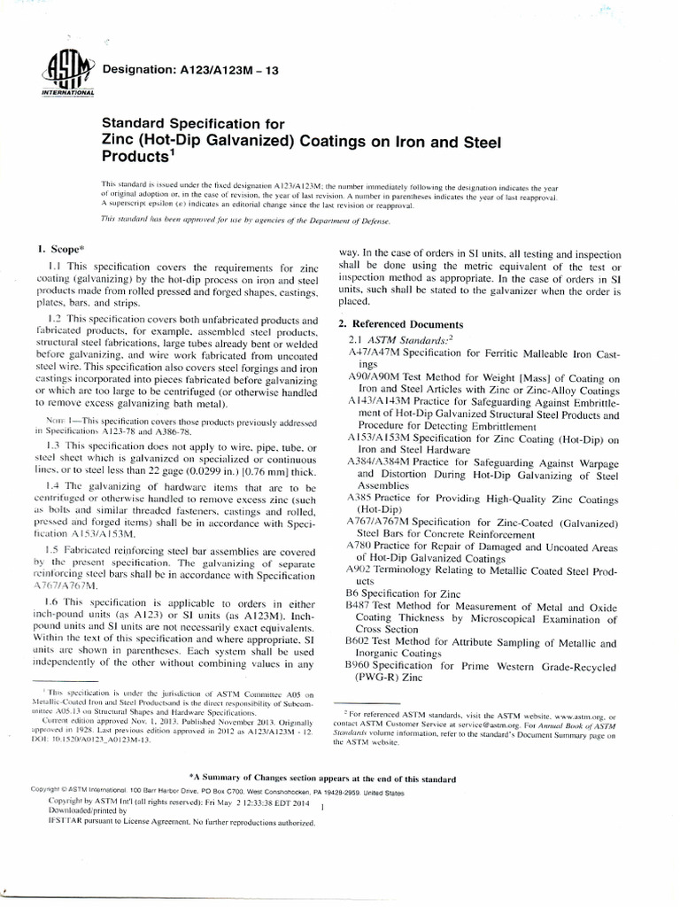 Astm A123 2013 | PDF