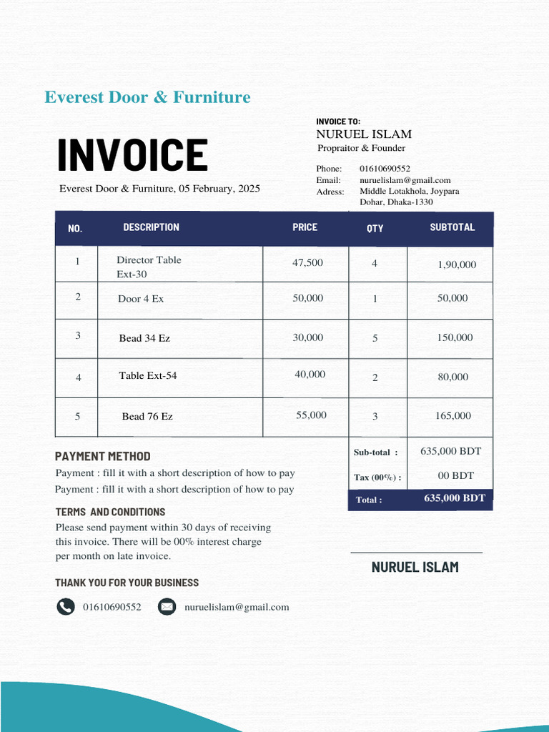 White and Navy Modern Minimalist Corporate Invoice | PDF