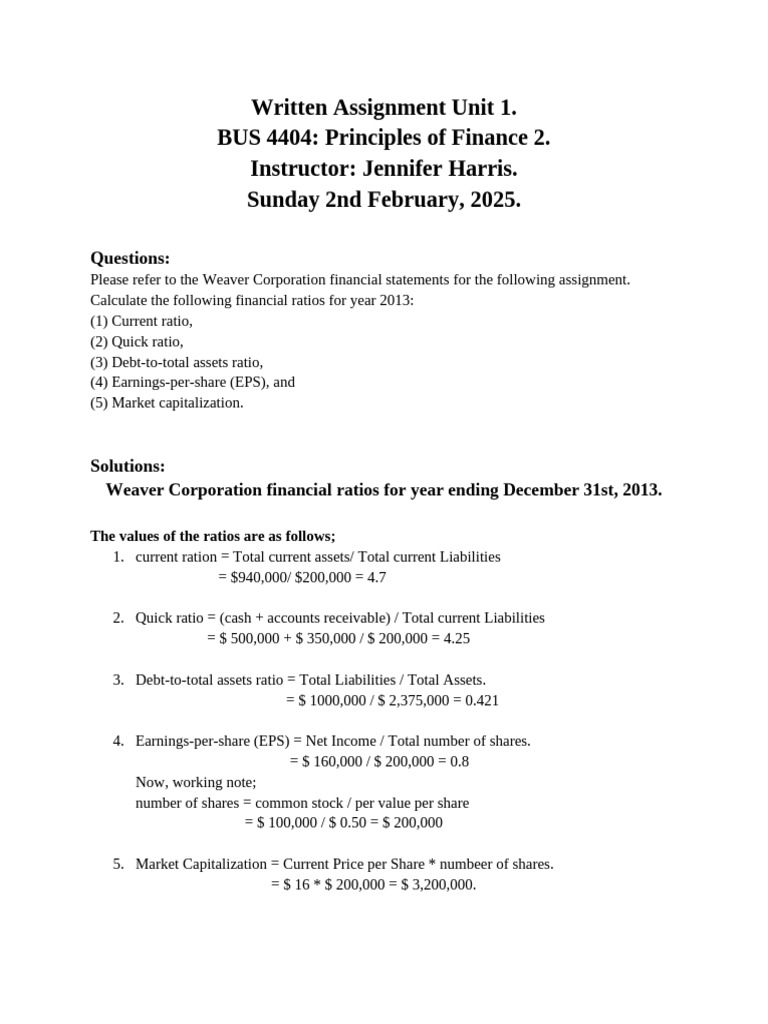 Principles of Finance 2 WA 1. | PDF