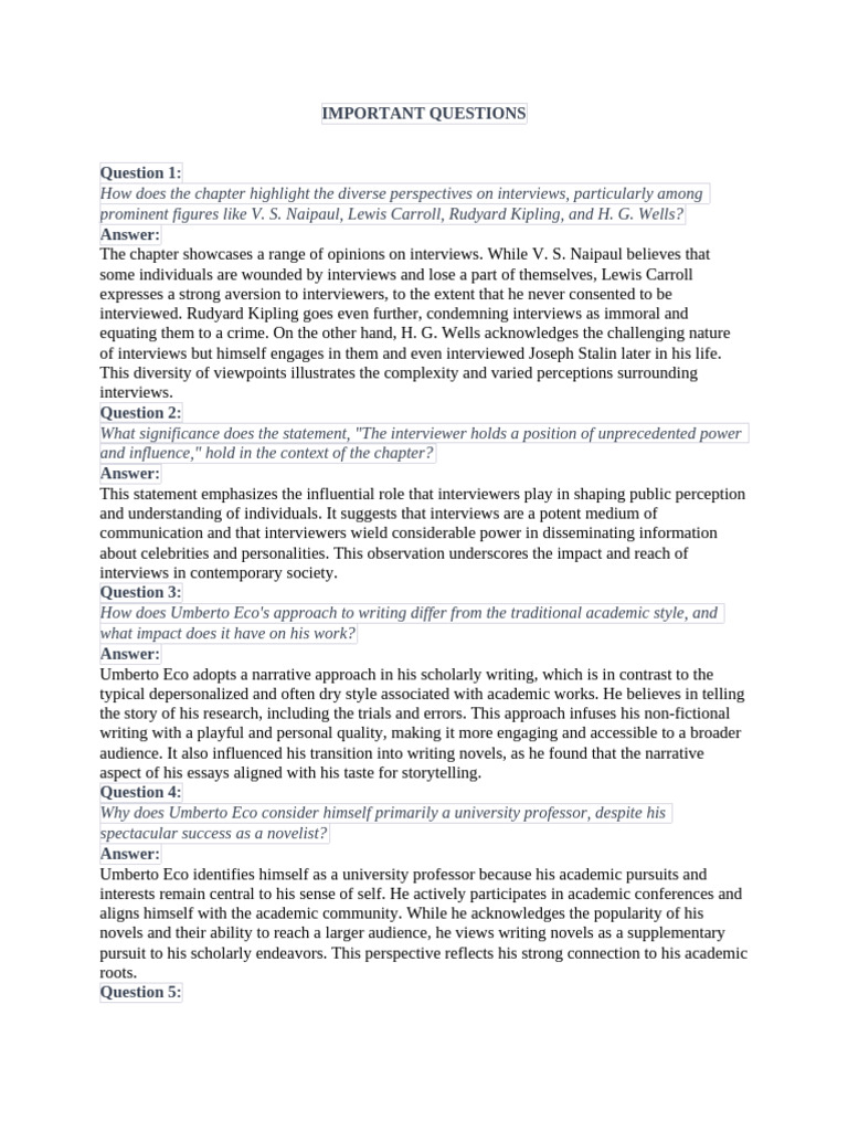 Important Questions | PDF | Novels | Narrative