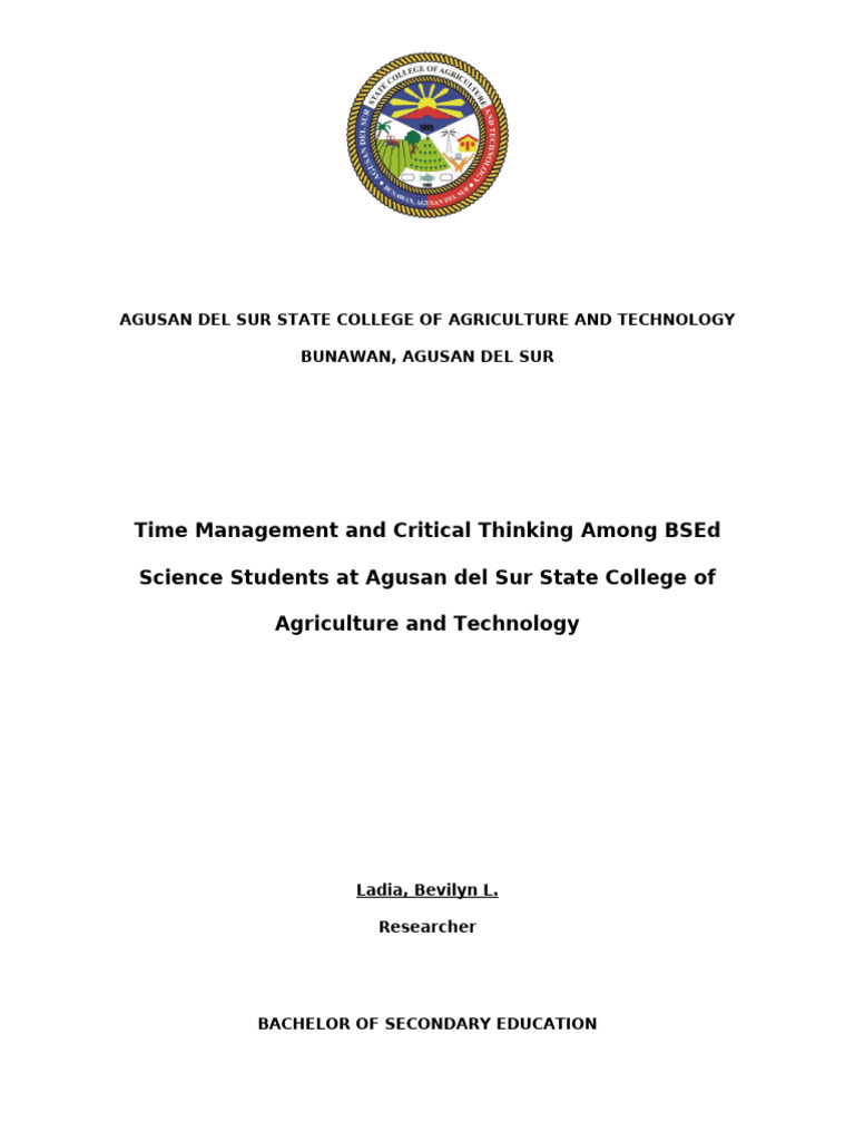 Time Management and Critical Thinking Among Bsed Science Students | PDF | Critical Thinking ...