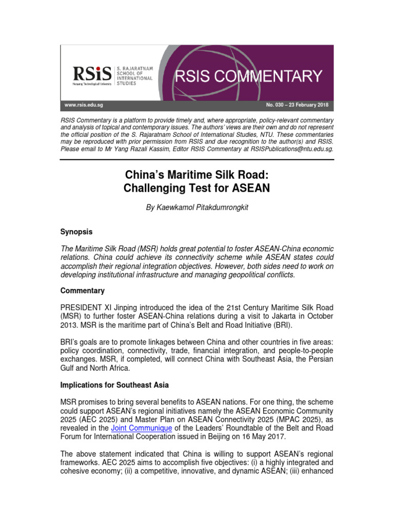 China’s Maritime Silk Road and ASEAN Challenges | PDF | Economies ...