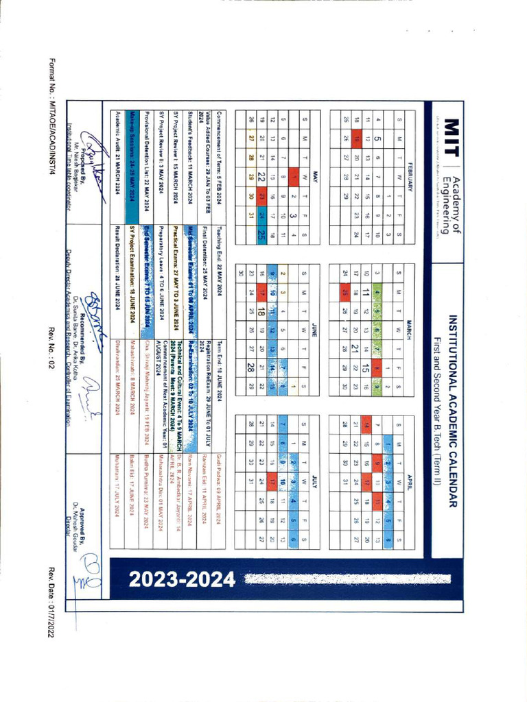 23 24 T2 Institutional Academic Calendar | PDF
