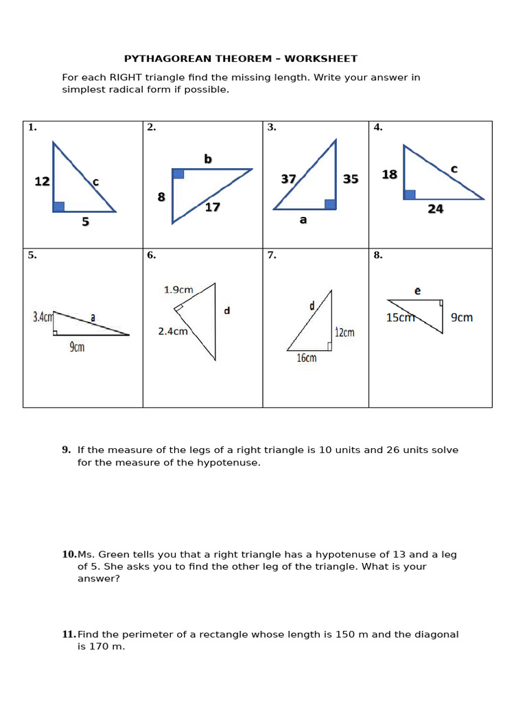 Pythagorean Worksheet | PDF