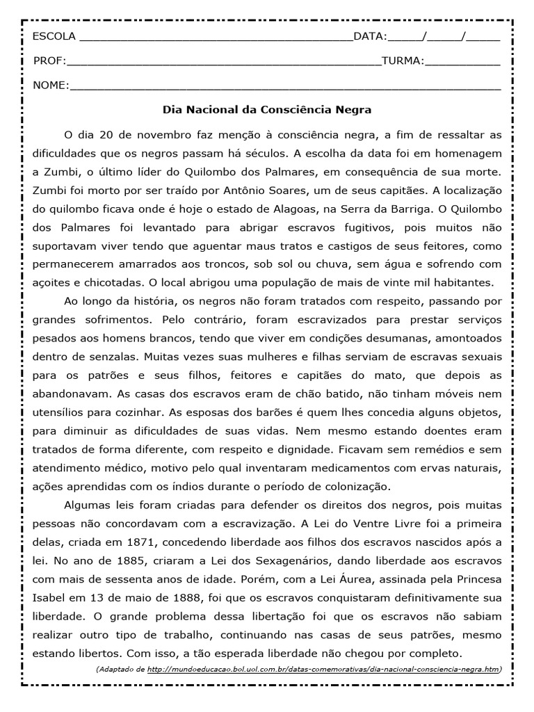 Atividade de Português Atividade de Interpretação Textual Consciência ...