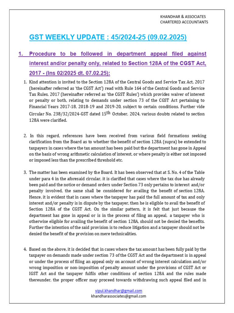 GST Weekly Update - 45 - 2024-25 | PDF | Taxes