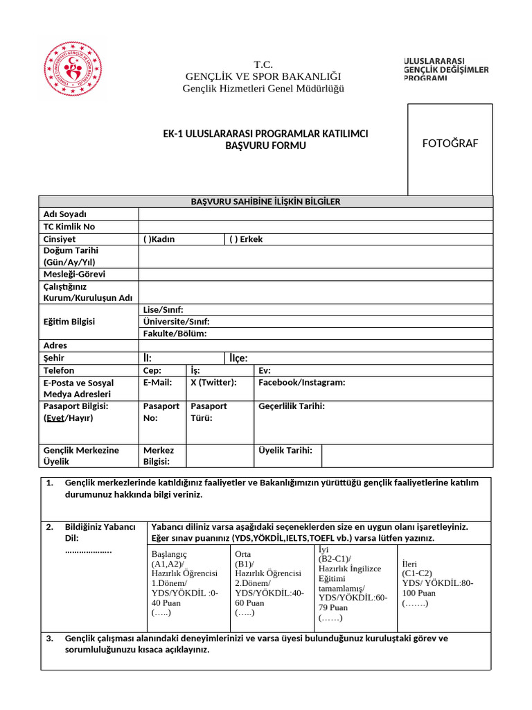 Uluslararasi Programlar Katilimci Basvuru Formu | PDF