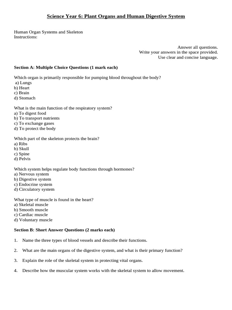 Grade 6 unit 1.1 plant organs and digestive system | PDF