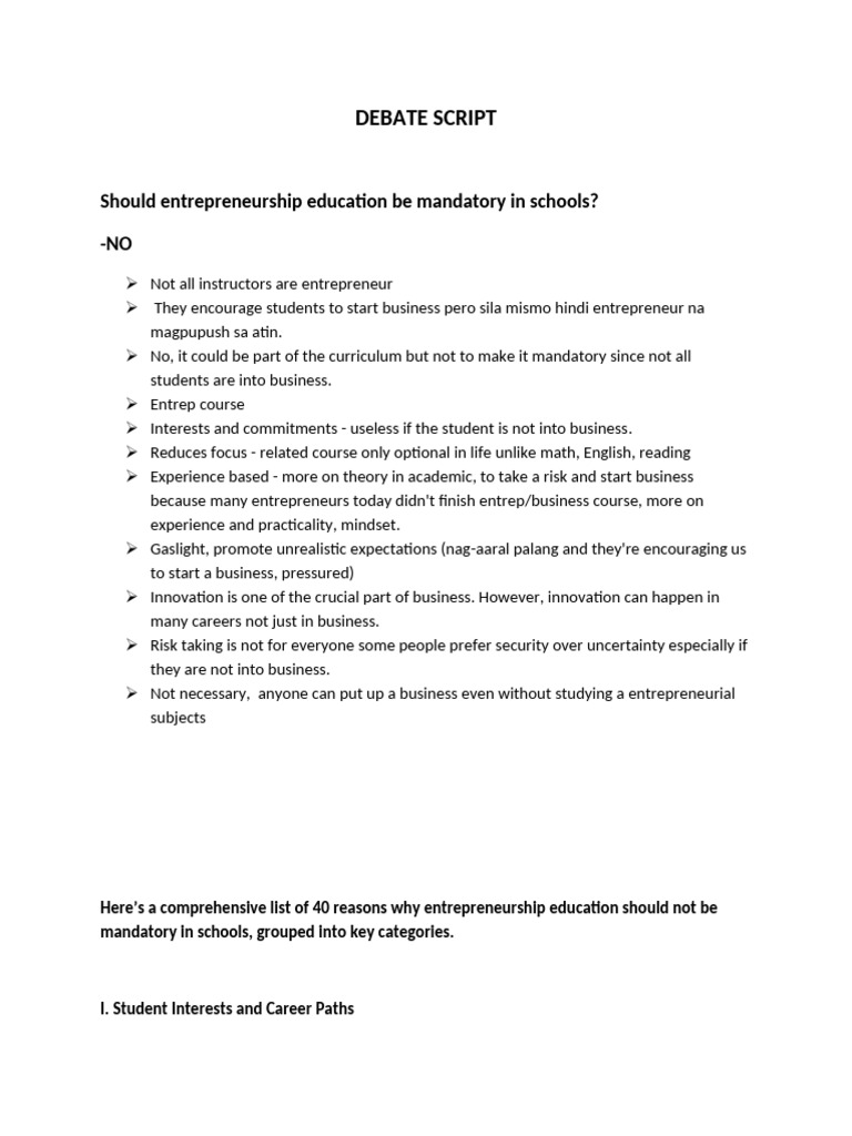 Debate Script-wps Office | PDF | Entrepreneurship | Programme For ...