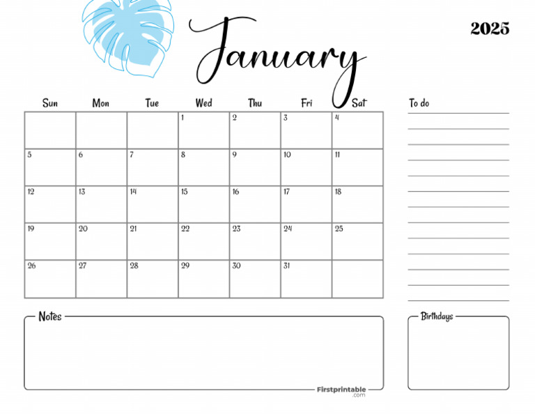 Printable January Calendar 2025 Template 18 - Firstprintable - Com 2 | PDF