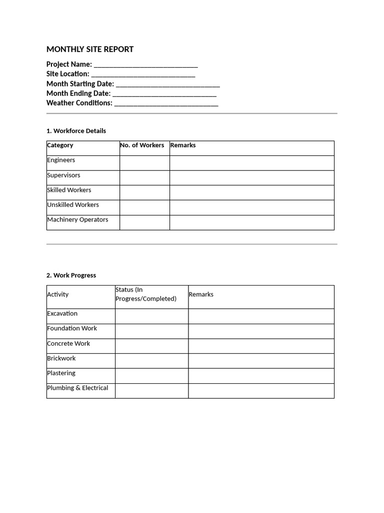 Monthly Construction Site Report | PDF