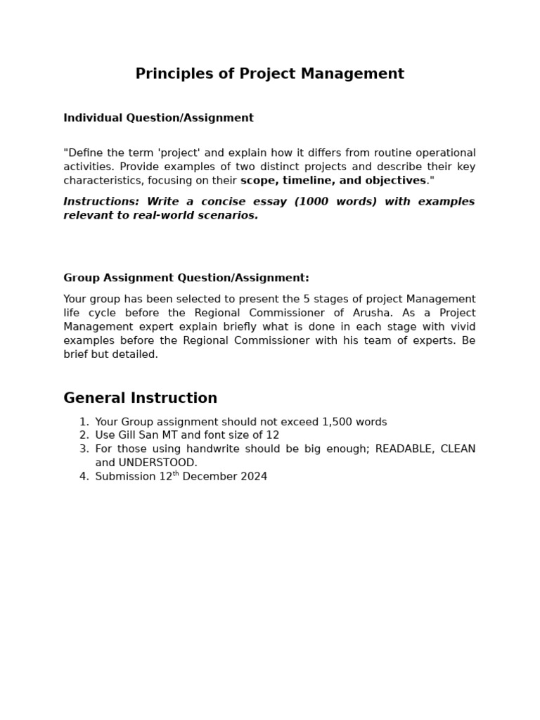Principles of Project Management - Assignment 1 | PDF