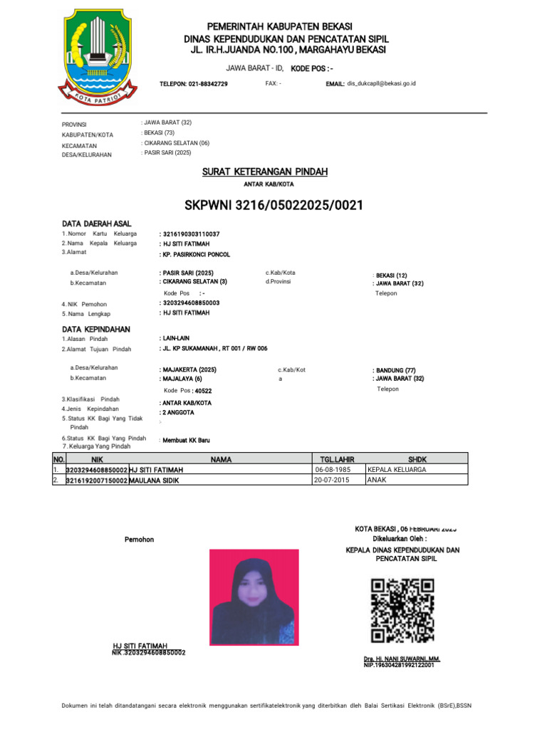 Surat Pindah HJ Siti | PDF