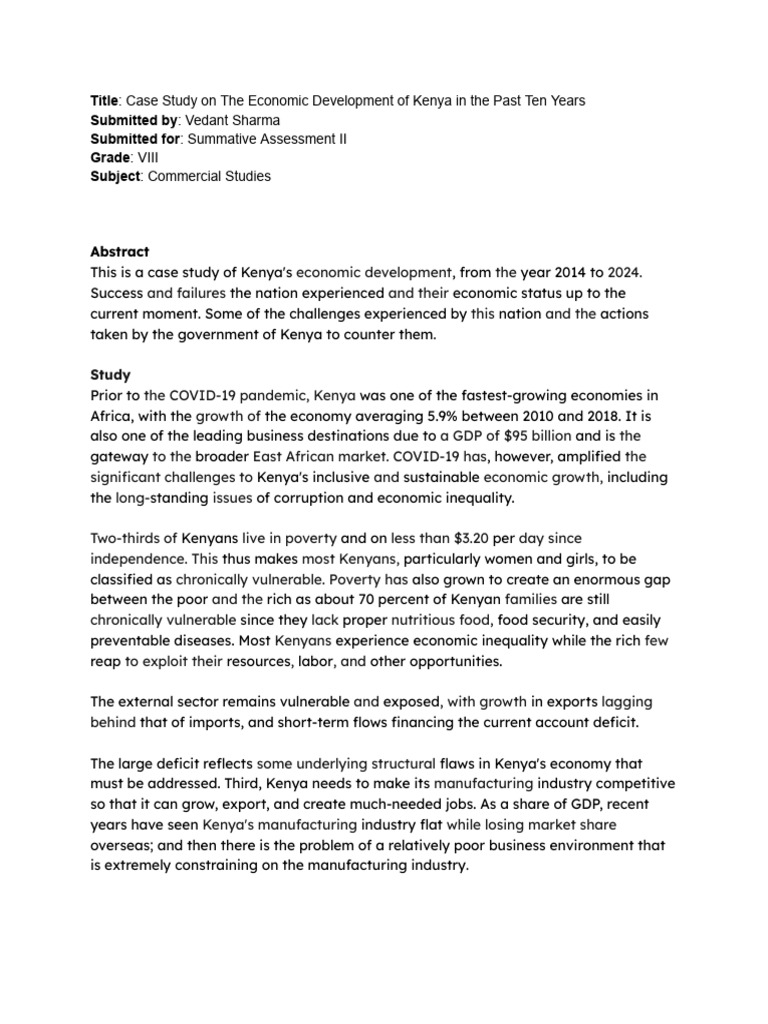 CS S.A II Case Study On Kenya | PDF | Kenya | Economic Growth