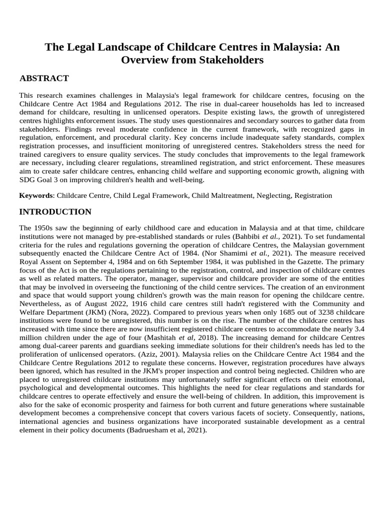 Childcare Centre Regulations in Malaysia | PDF | Child Care | Child Neglect