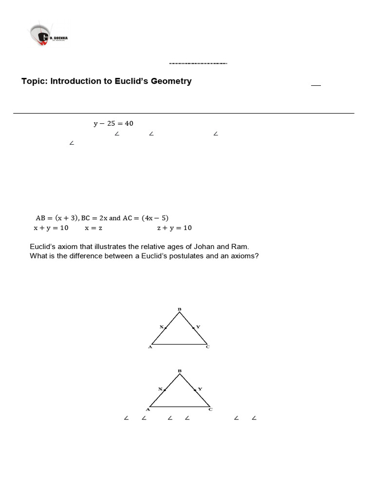 Worksheet Introduction To Euclid's Geometry 9TH Class | PDF | Line (Geometry) | Area