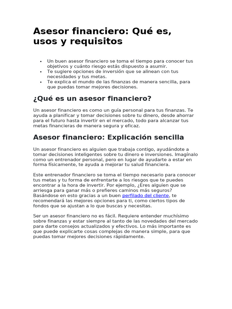 Asesor Financiero: Guía y Requisitos | PDF