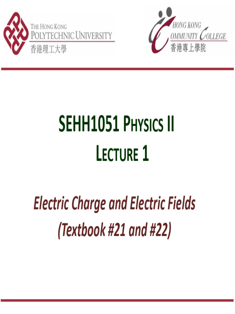 Sehh 1051 Physics 2 Topic 1 | PDF | Electric Charge | Electric Field
