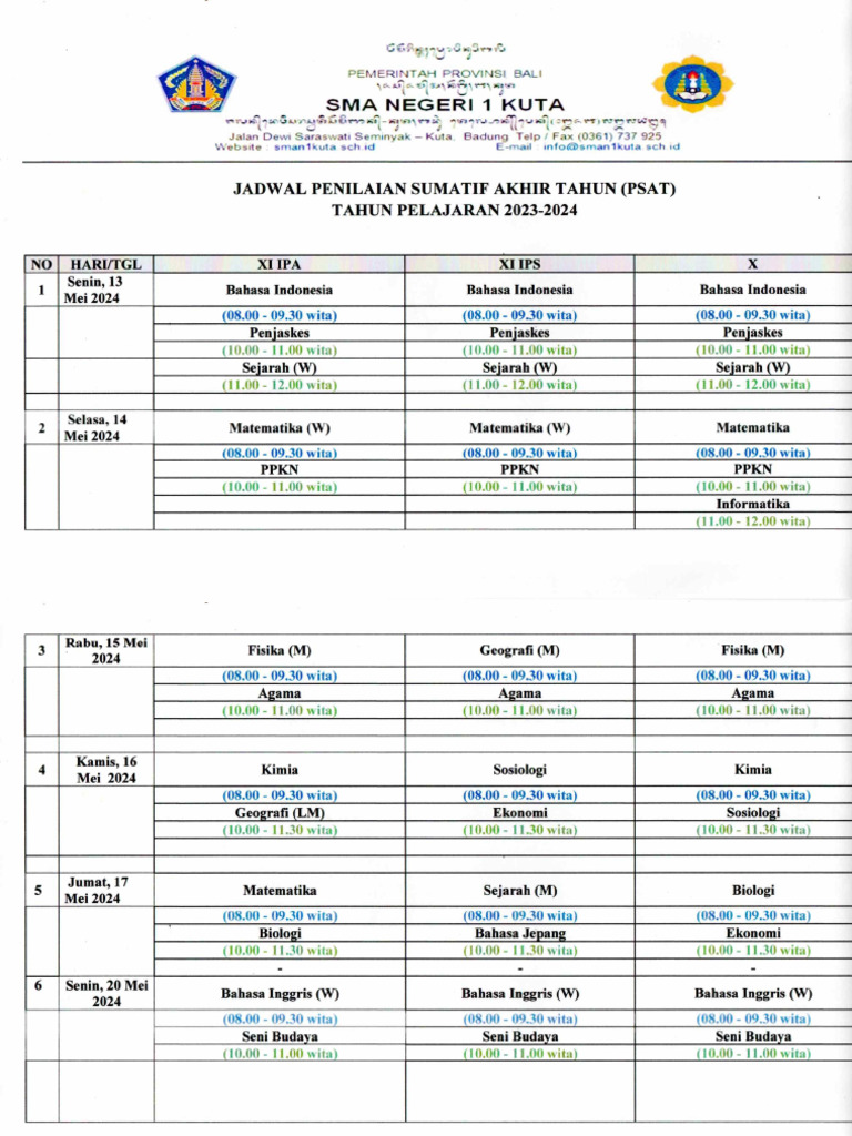 Jadwal PSAT 2024 | PDF
