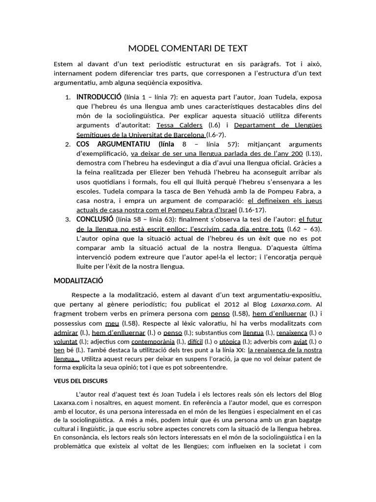 Comentari MODEL | PDF