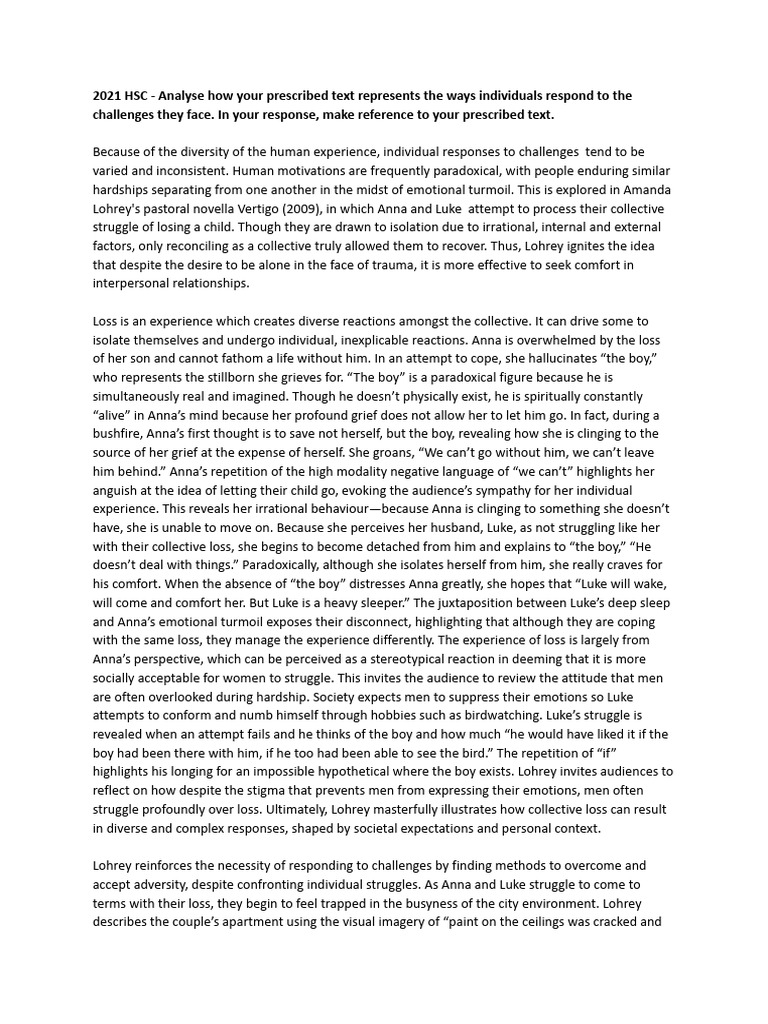 Vertigo (HSC Essay) | PDF | Grief | Emotions