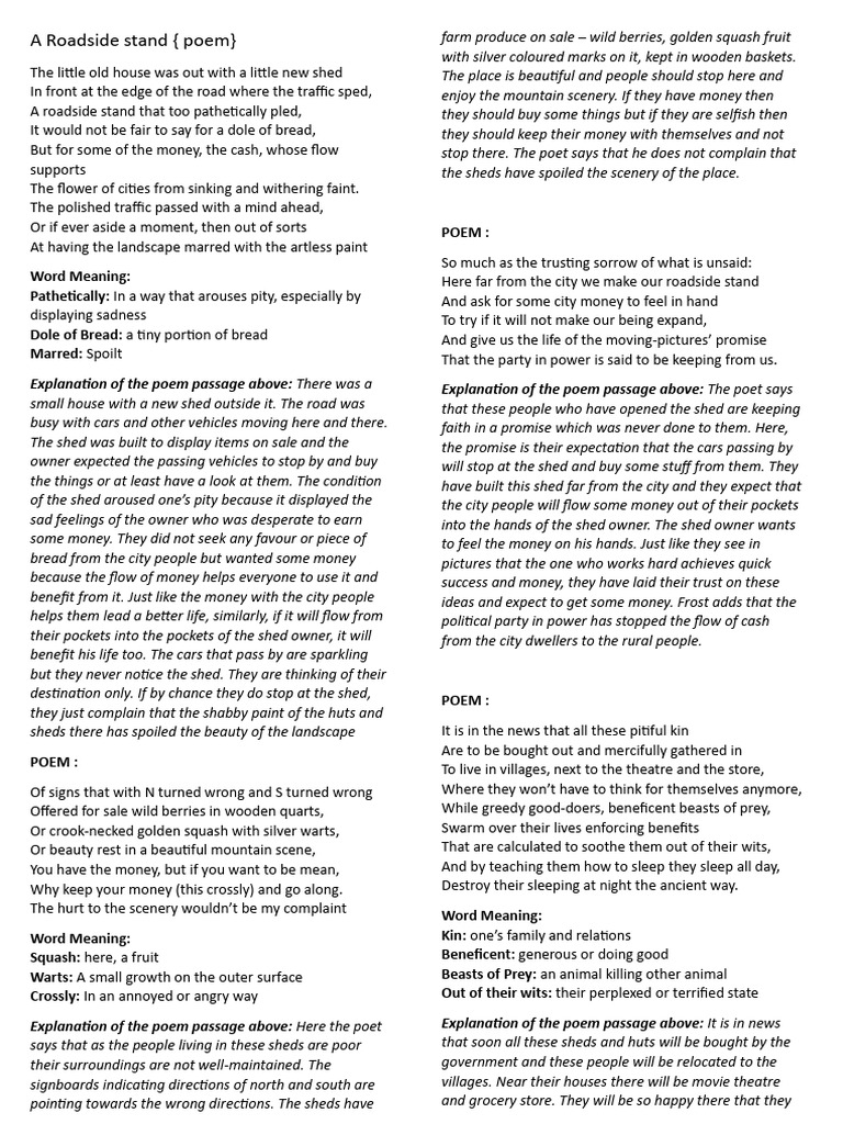 Roadside Stand Poem 12th | PDF