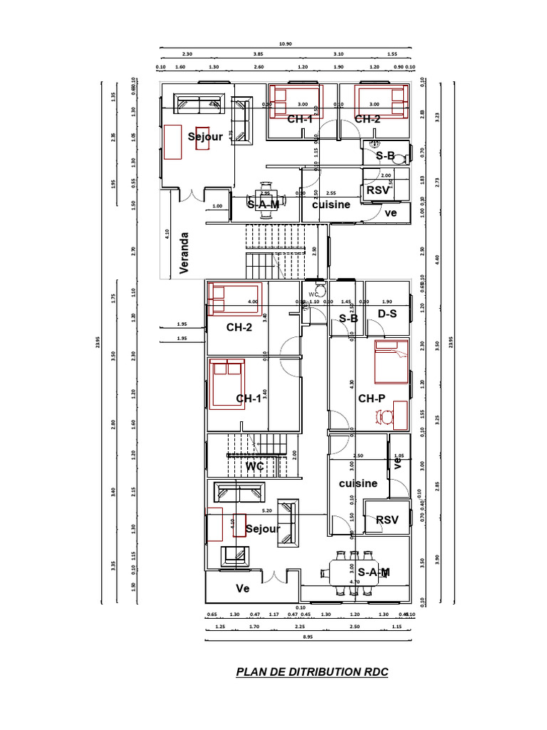 Sejour CH-1 CH-2: Plan de Ditribution RDC | PDF