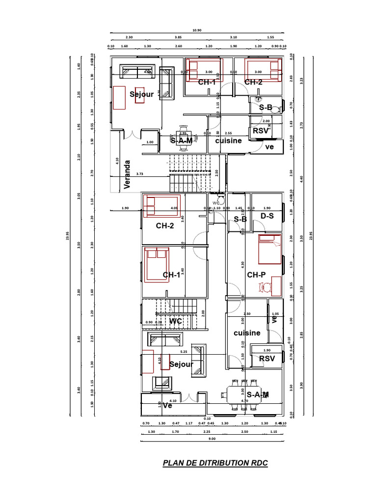 Sejour CH-1 CH-2: Plan de Ditribution RDC | PDF