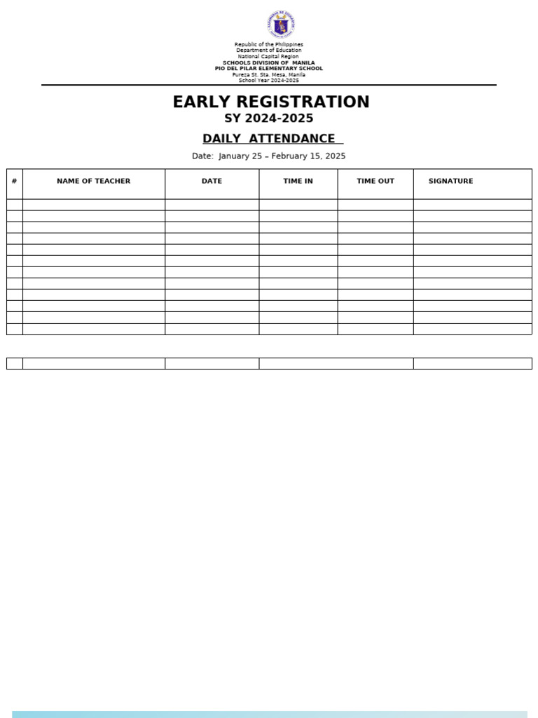 Early Registration - Daily-Attendance (Autorecovered) | PDF