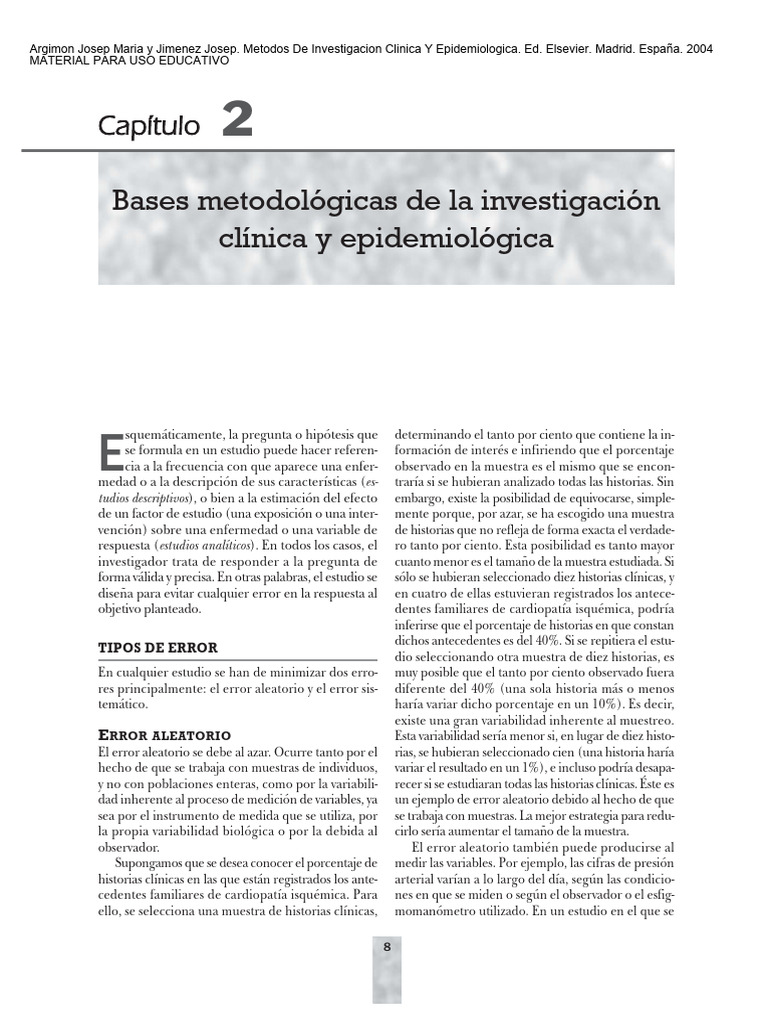 Cap2_Argimon JM_Metod_Investig_Clin_Y_Epidem_págs_8-15 | PDF | Muestreo (Estadísticas) | Medición