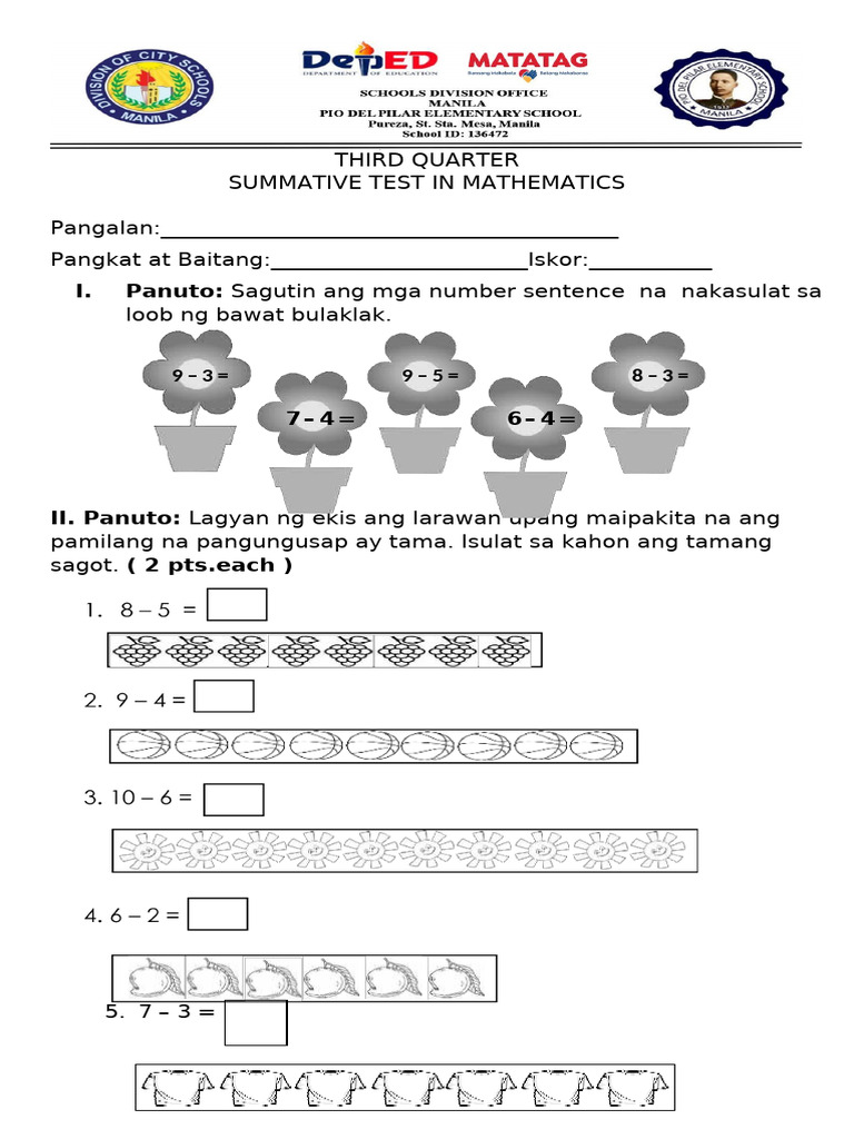 Q3 - 2nd Summative Test IN MATHEMATICS - SUBTRACTION | PDF
