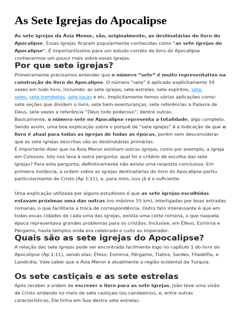 As Sete Igrejas Do Apocalipse | PDF | Livro do Apocalipse | Anjo