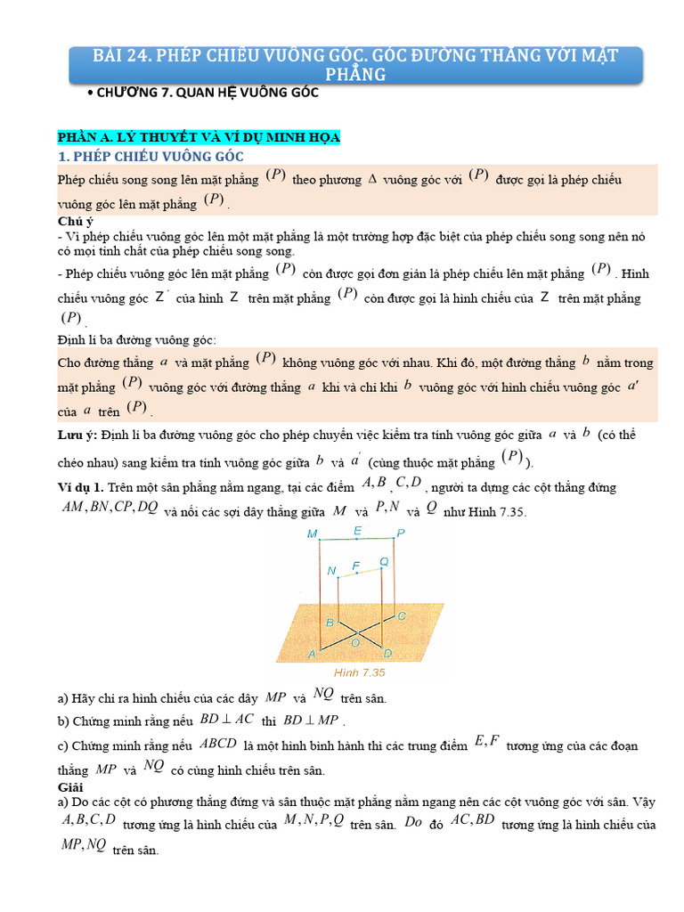 C7 - Bài-24-Phep Chieu Vuong Goc-Goc Duong Thang Voi MP - CH | PDF