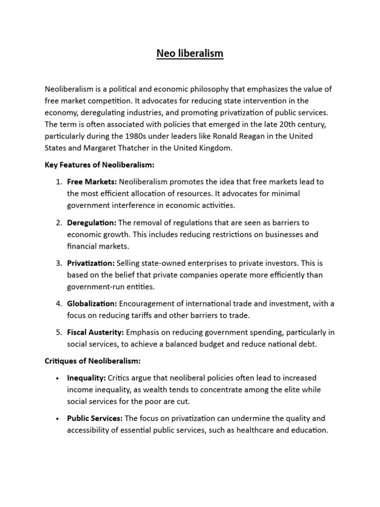Neo Liberalism | PDF