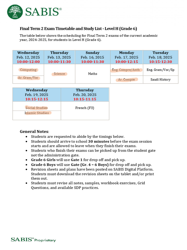 Level H - Term 2 Final Study Guide - AY2425 | PDF