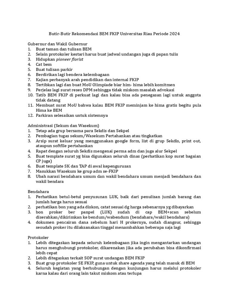 Butir-Butir Rekomendasi Bem Fkip | PDF