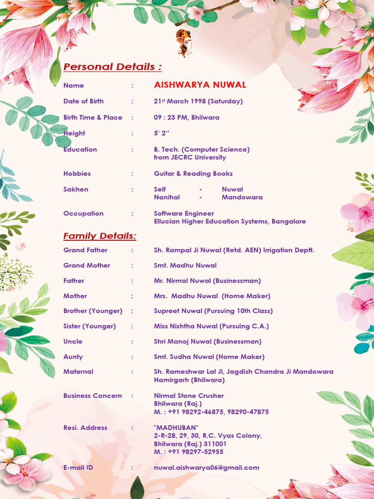 Aishwarya Nuwal: Profile Overview | PDF