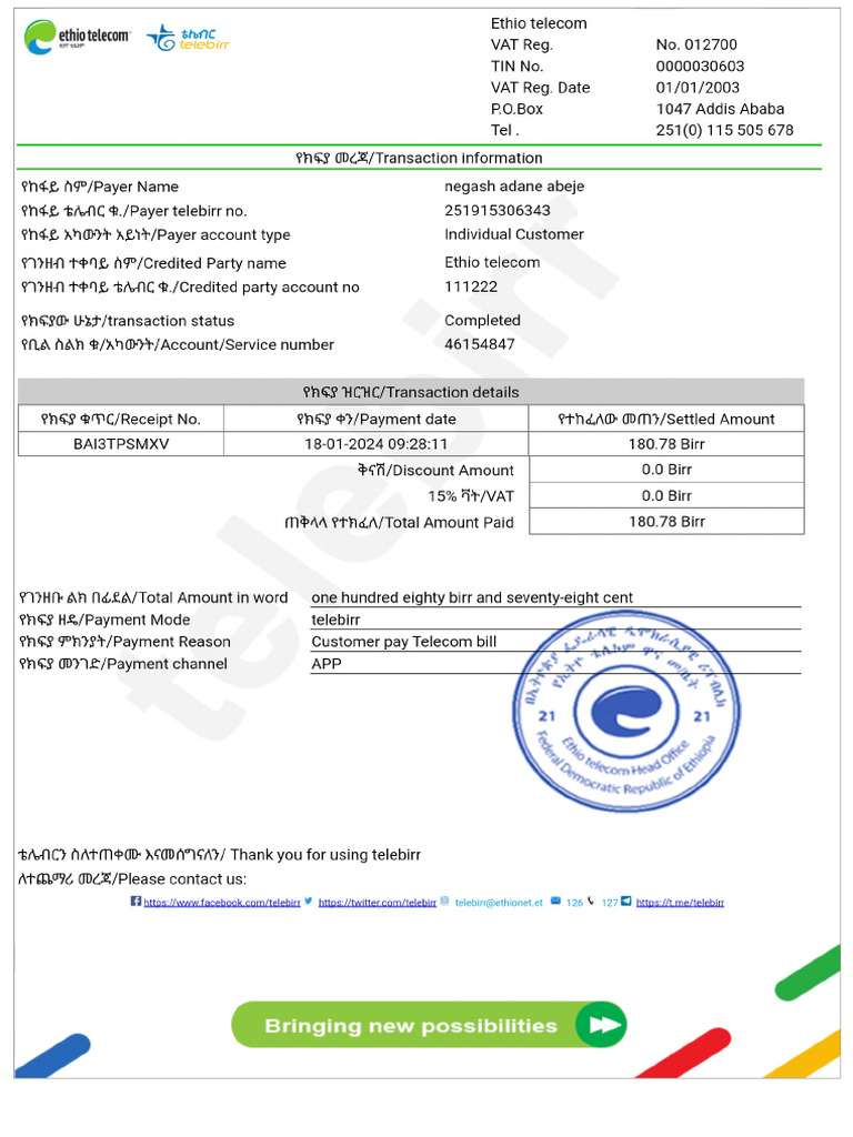 Telebirr - Customer Pay Telecom Bill | PDF