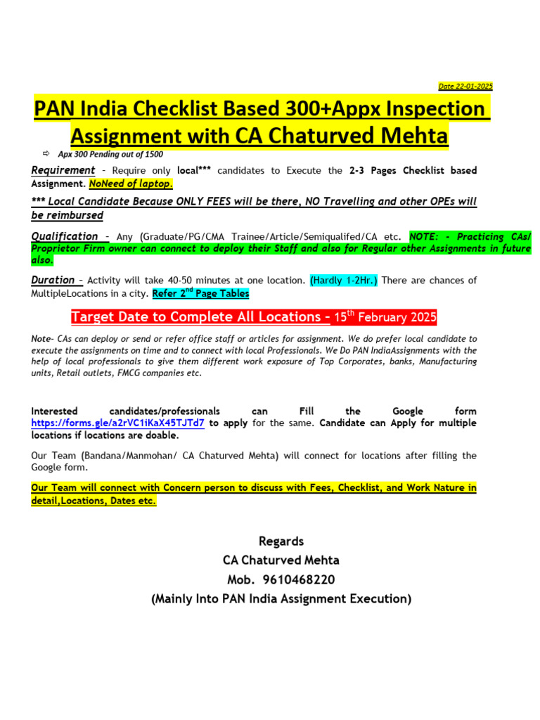 PAN India 300+ Locations With CA Chaturved Mehta | PDF