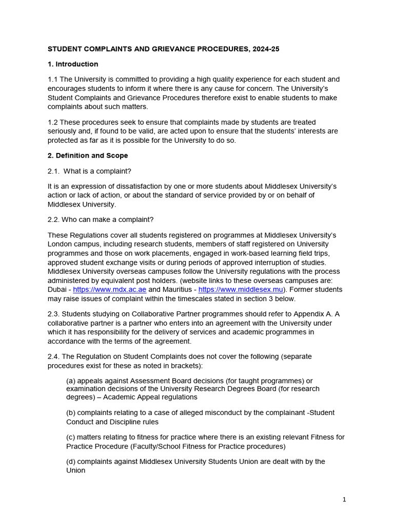 Student Complaints Procedures 2024-25 | PDF | Complaint | Vexatious Litigation