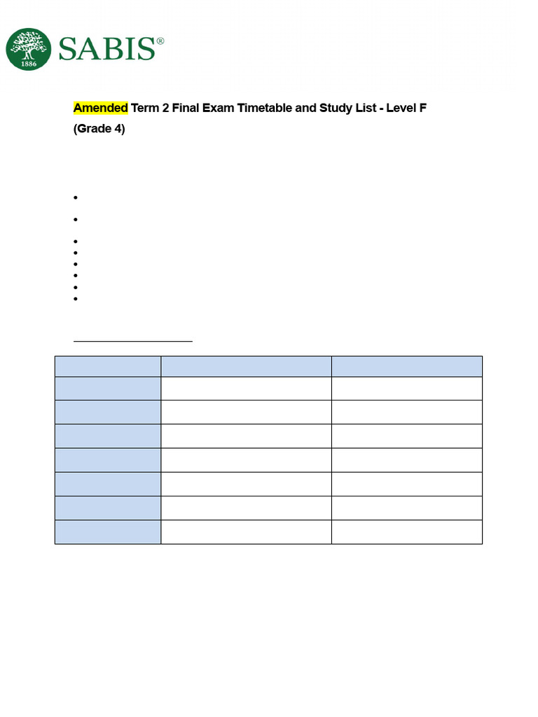 Amended Level F Final Term 2 Study Guide | PDF