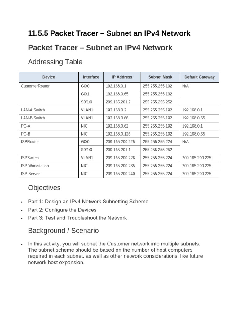 Word packet tracer | PDF | Ip Address | Computer Network